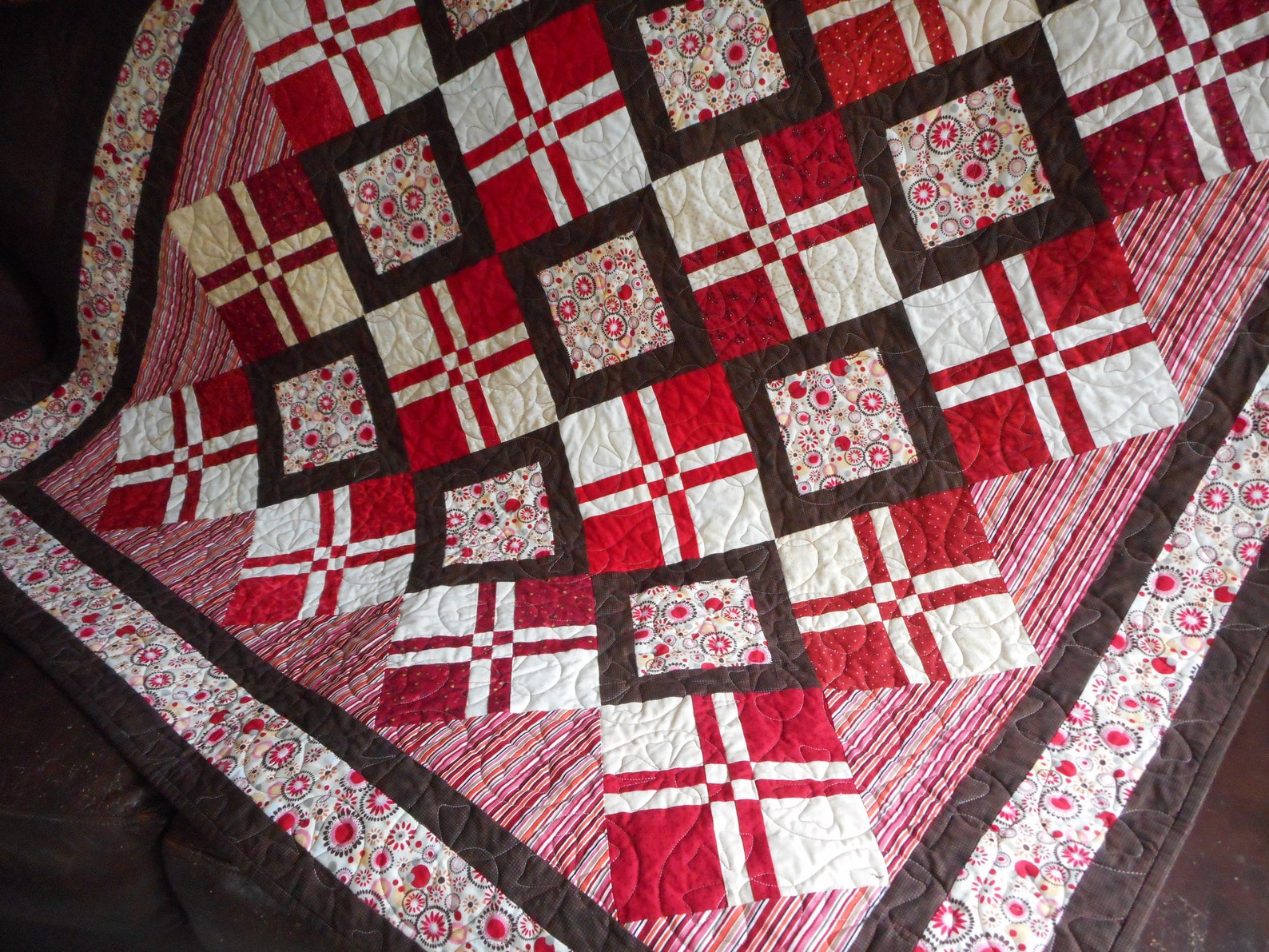 Pink Red Brown Cream Quilt, Patchwork Quilted Valentines, Lap Sofa ...