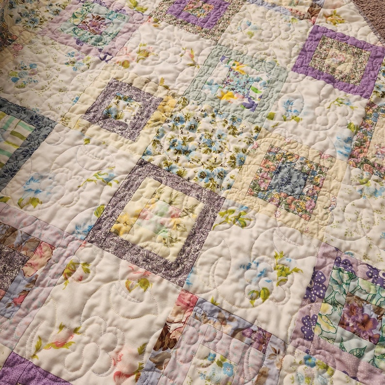 Pastel Floral Fabric Lap Quilt, Repurposed Bedding Quilted Throw ...