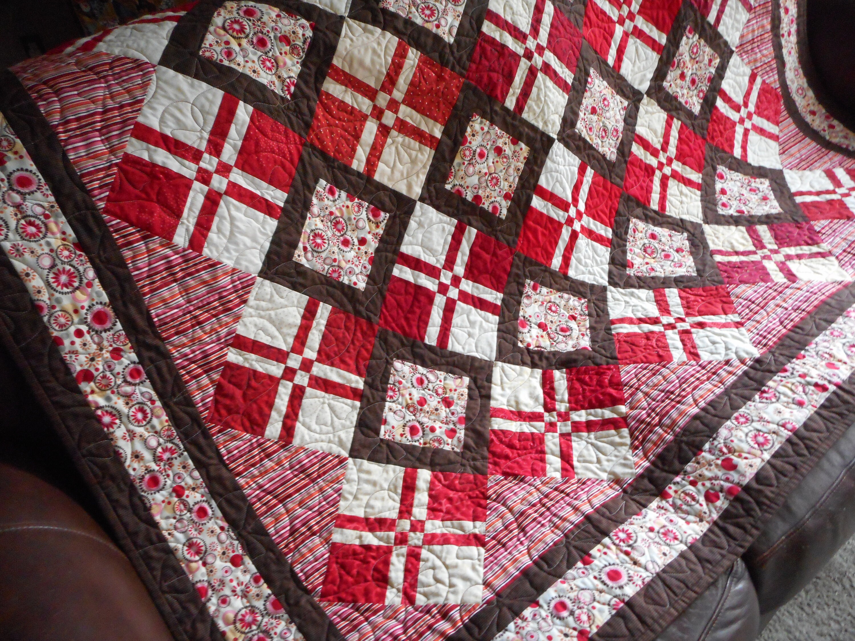 Pink Red Brown Cream Quilt, Patchwork Quilted Valentines, Lap Sofa ...