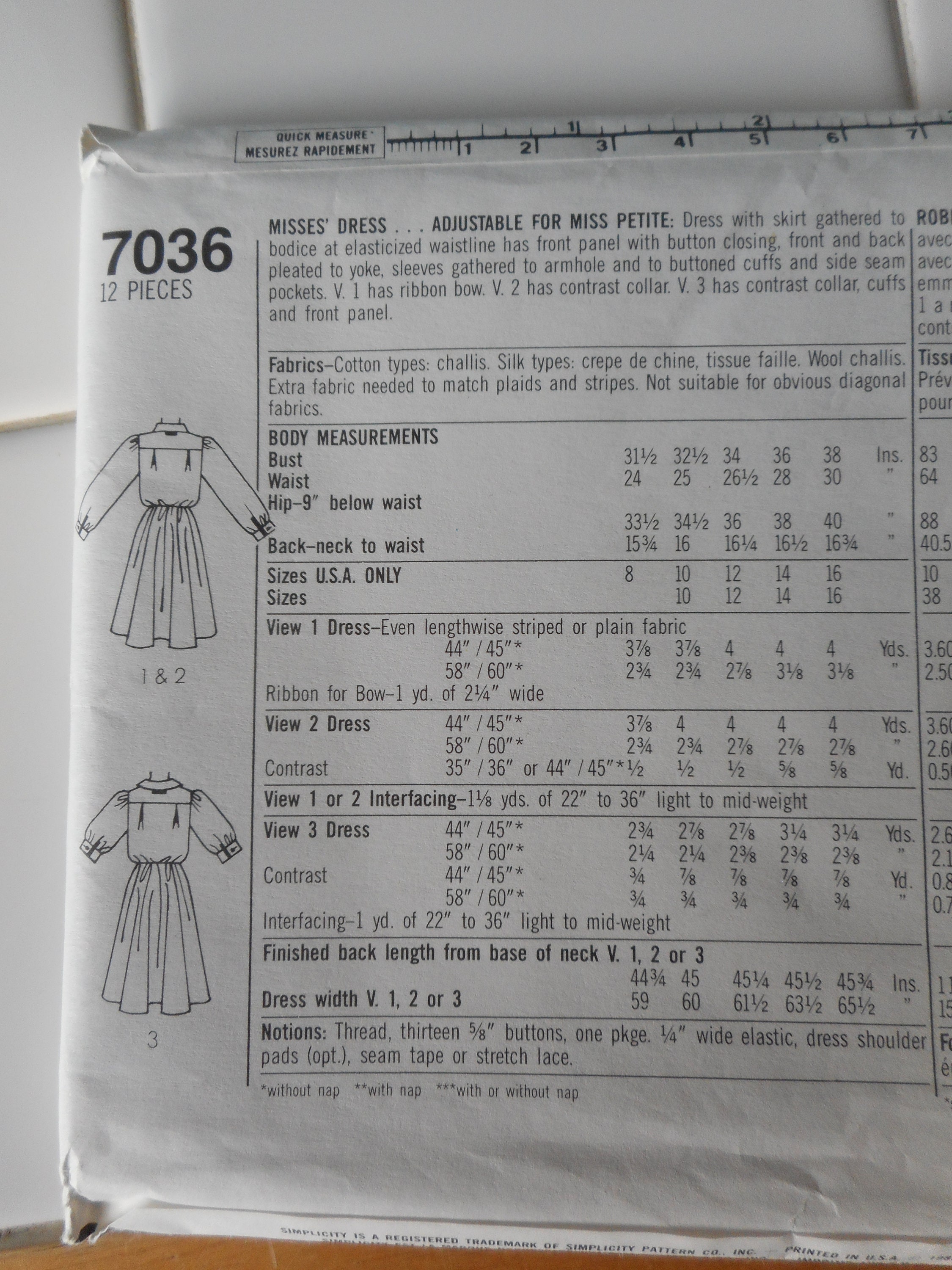 Simplicity 7036 Pattern, Gathered Skirt Dress Elastic Waist, Front ...