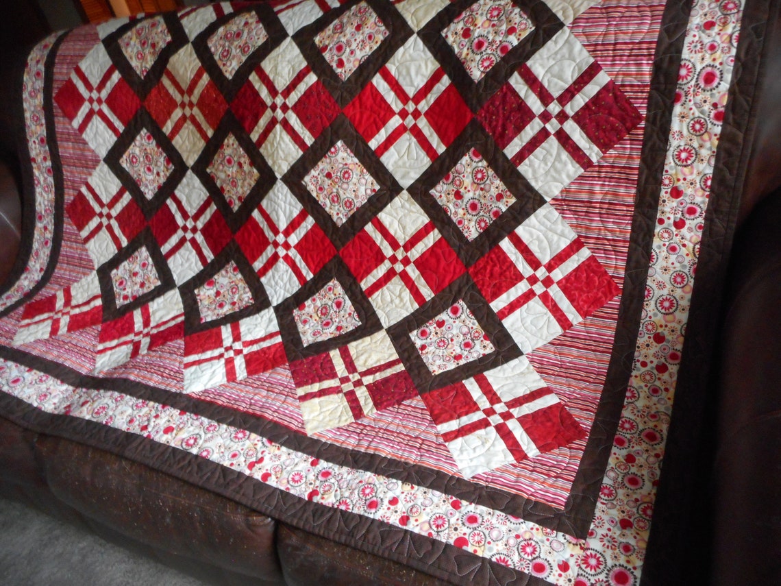 Pink Red Brown Cream Quilt Patchwork Quilted Valentines Lap - Etsy