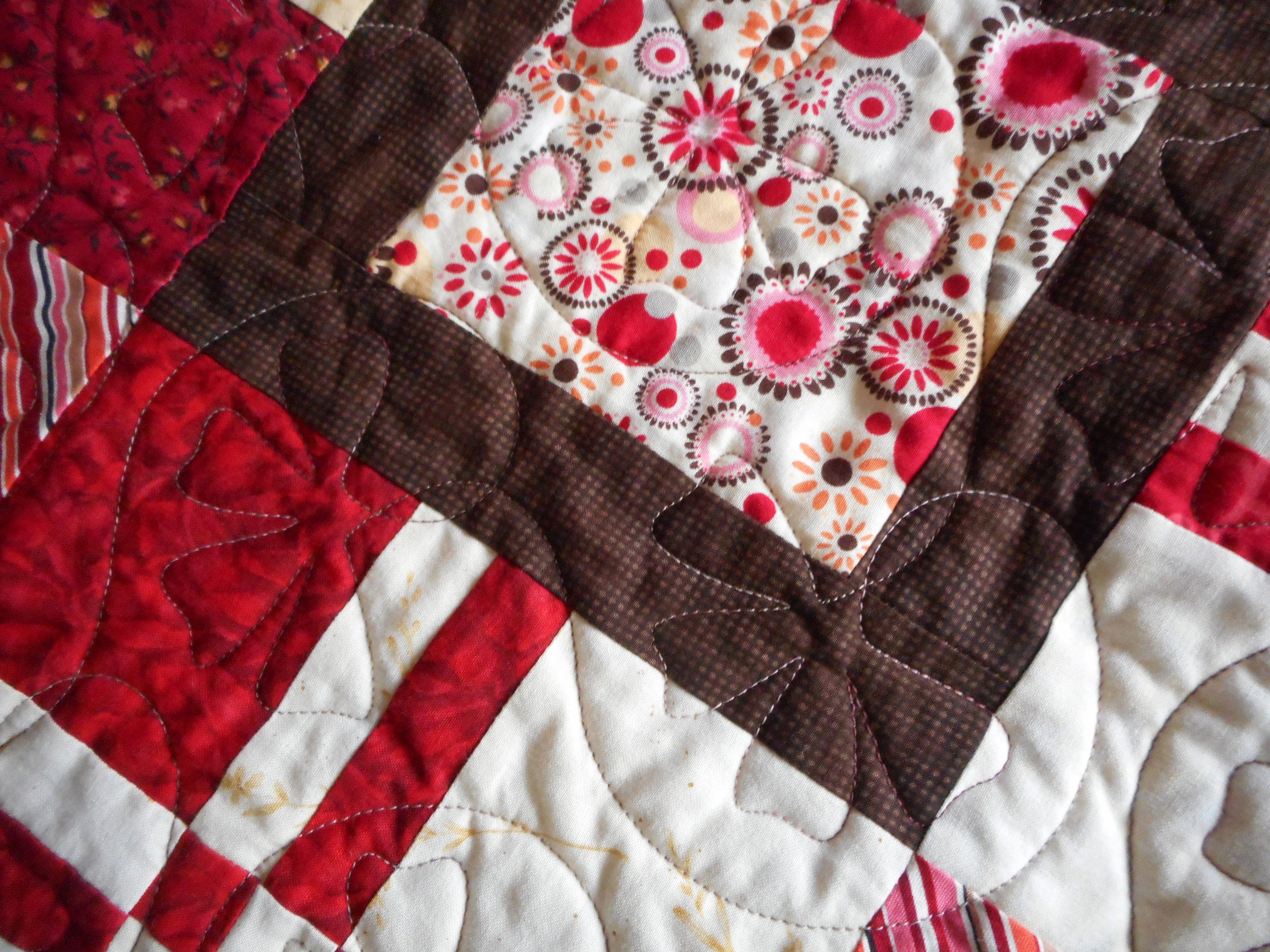 Pink Red Brown Cream Quilt, Patchwork Quilted Valentines, Lap Sofa ...