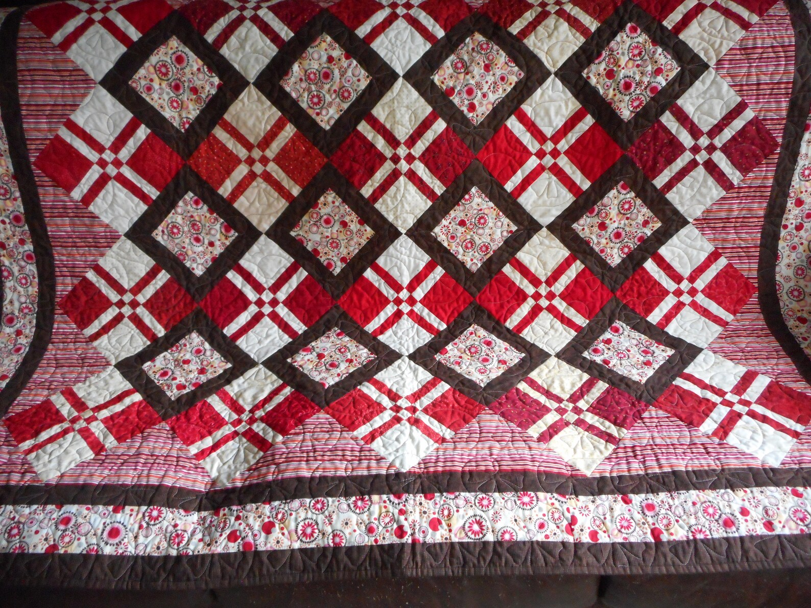 Pink Red Brown Cream Quilt, Patchwork Quilted Valentines, Lap Sofa ...