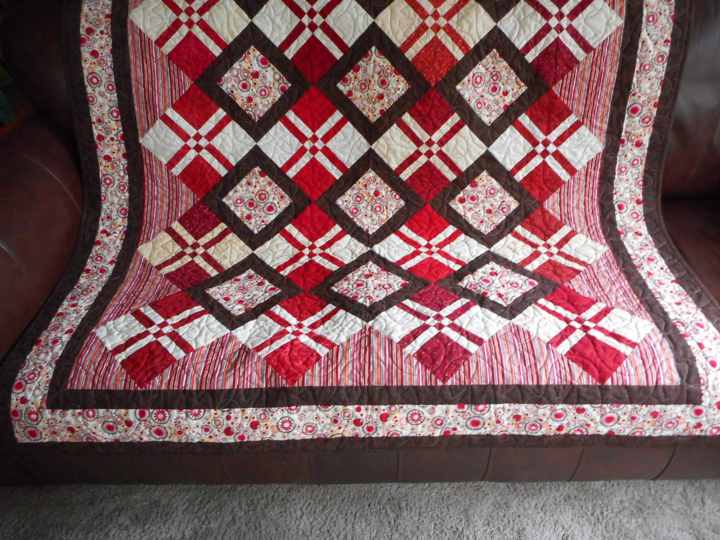 Pink Red Brown Cream Quilt, Patchwork Quilted Valentines, Lap Sofa ...