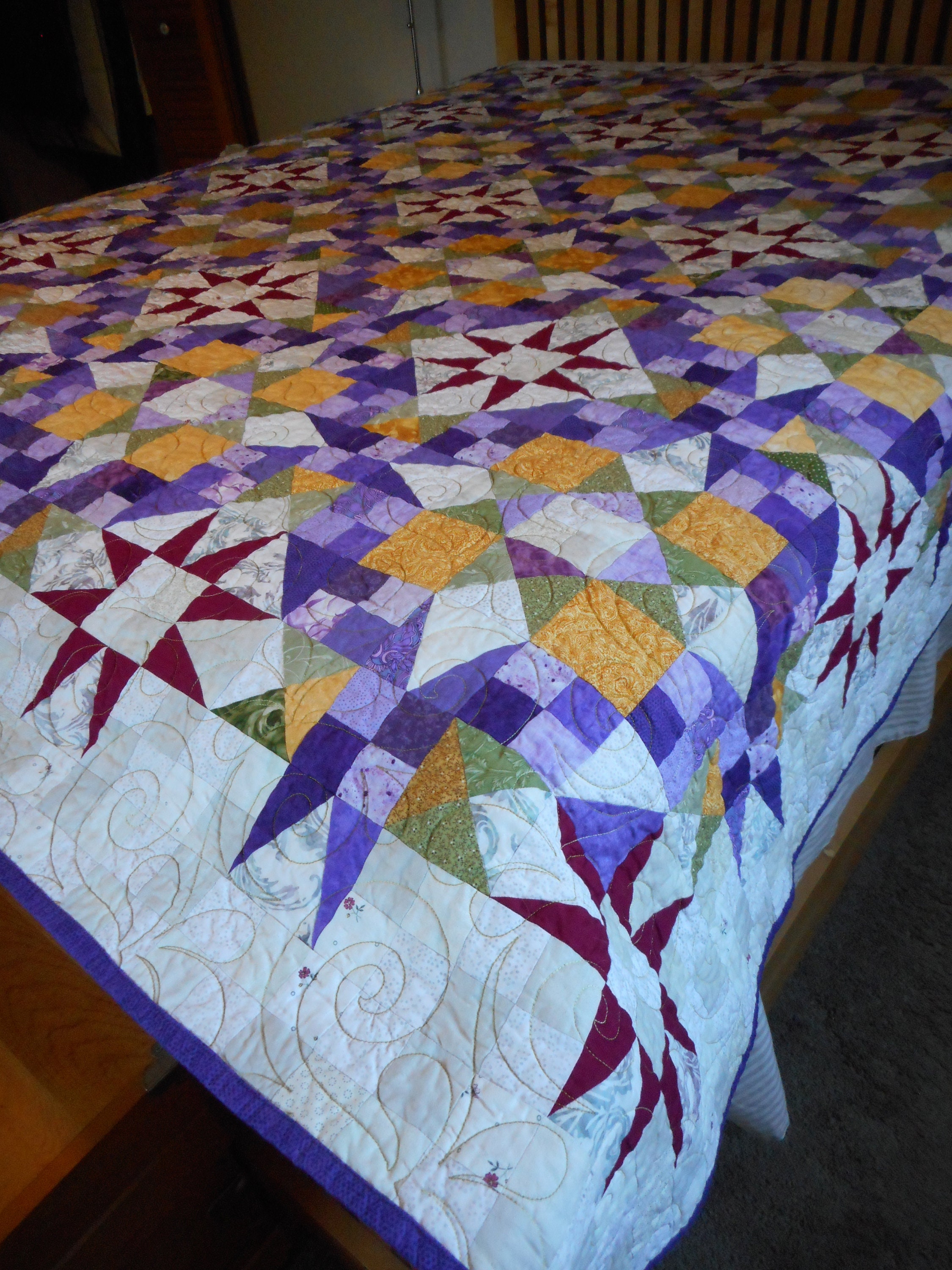 Handmade Queen Size Patchwork Quilt: Purple Cream Star Design - Etsy