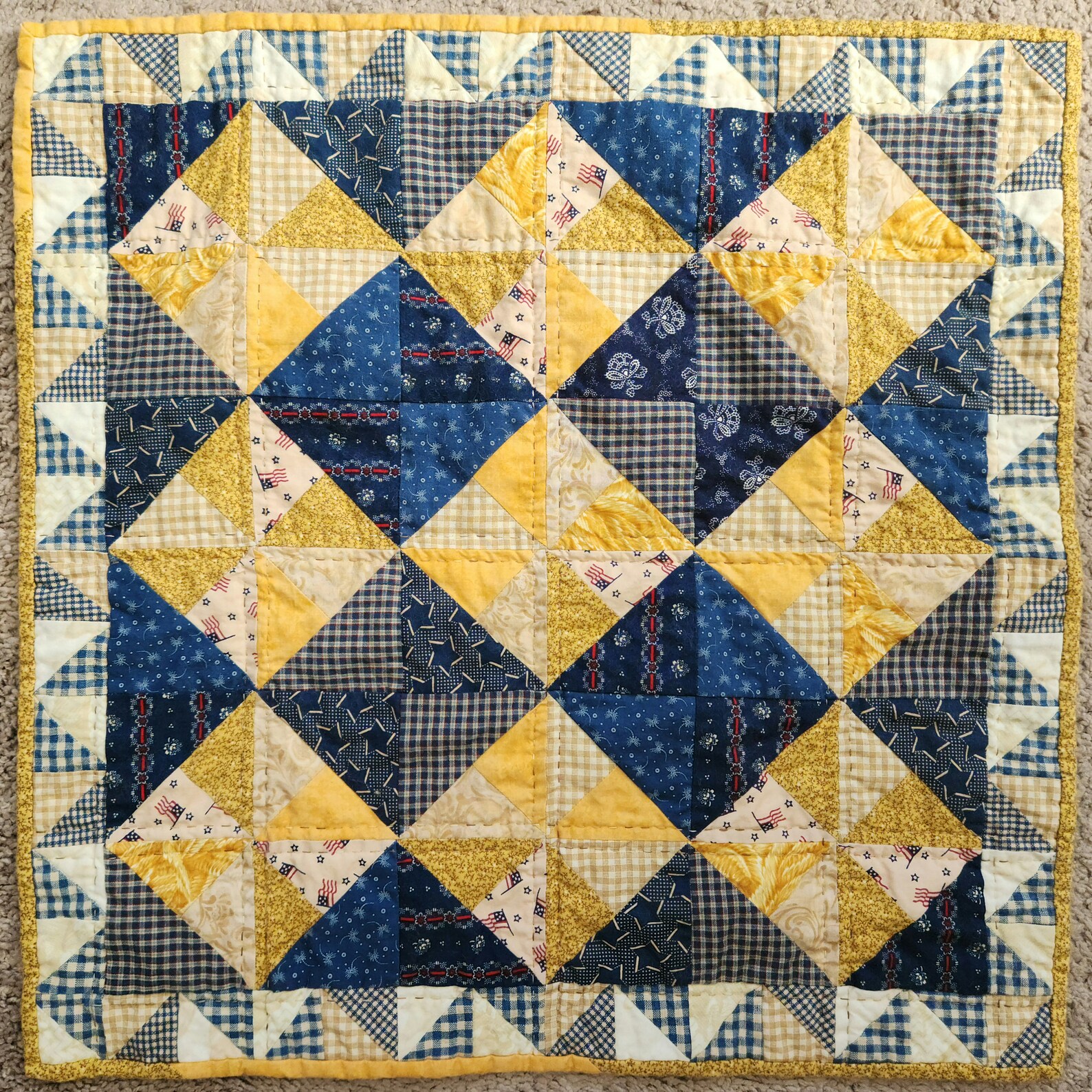 Square Quilted Table Topper Quilt Blue Gold Patriotic Americana ...