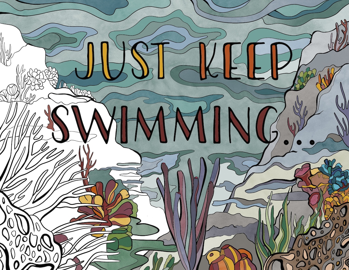Just Keep Swimming Coloring Page Art/ Instant Download / Coloring Art ...