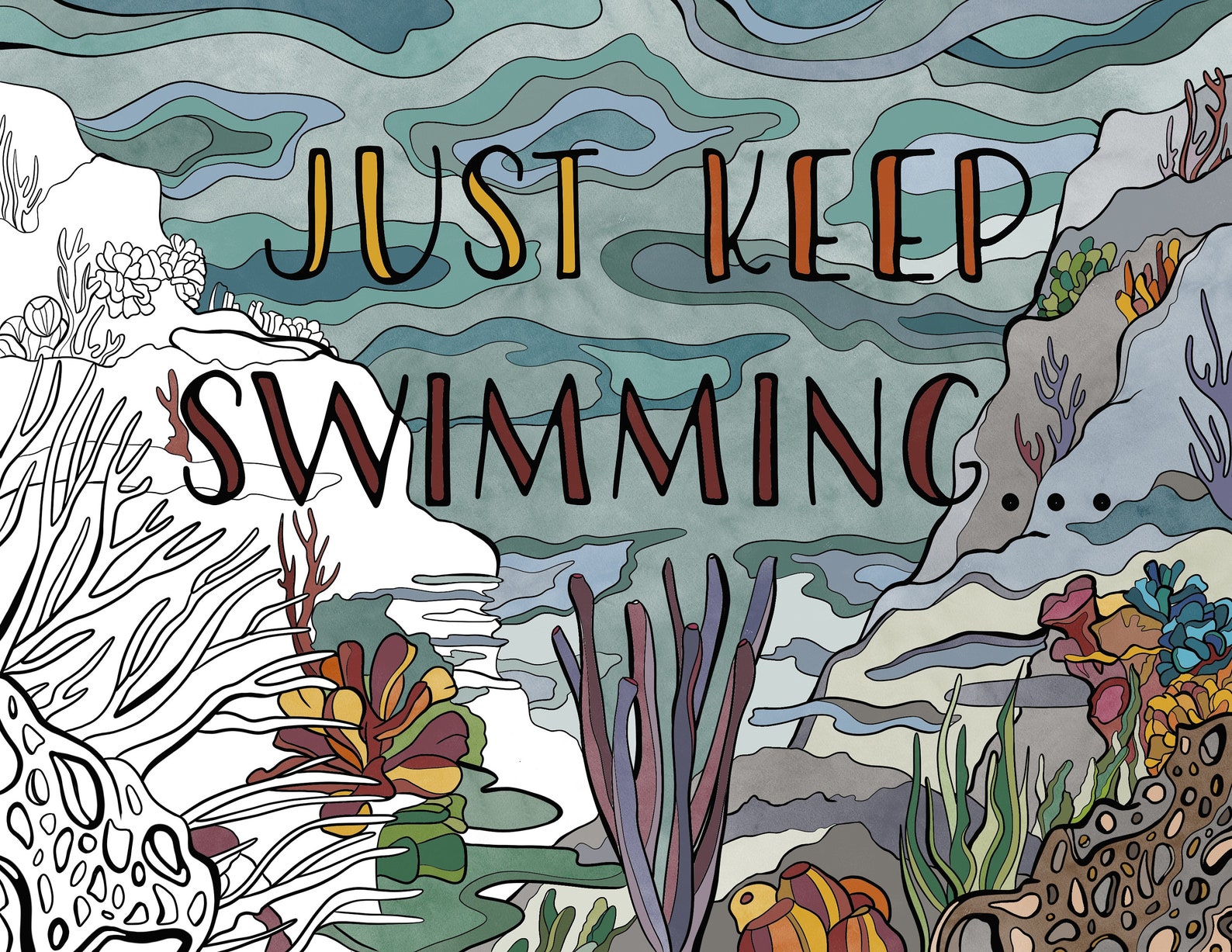 Just Keep Swimming Coloring Page Art/ Instant Download / Coloring Art ...