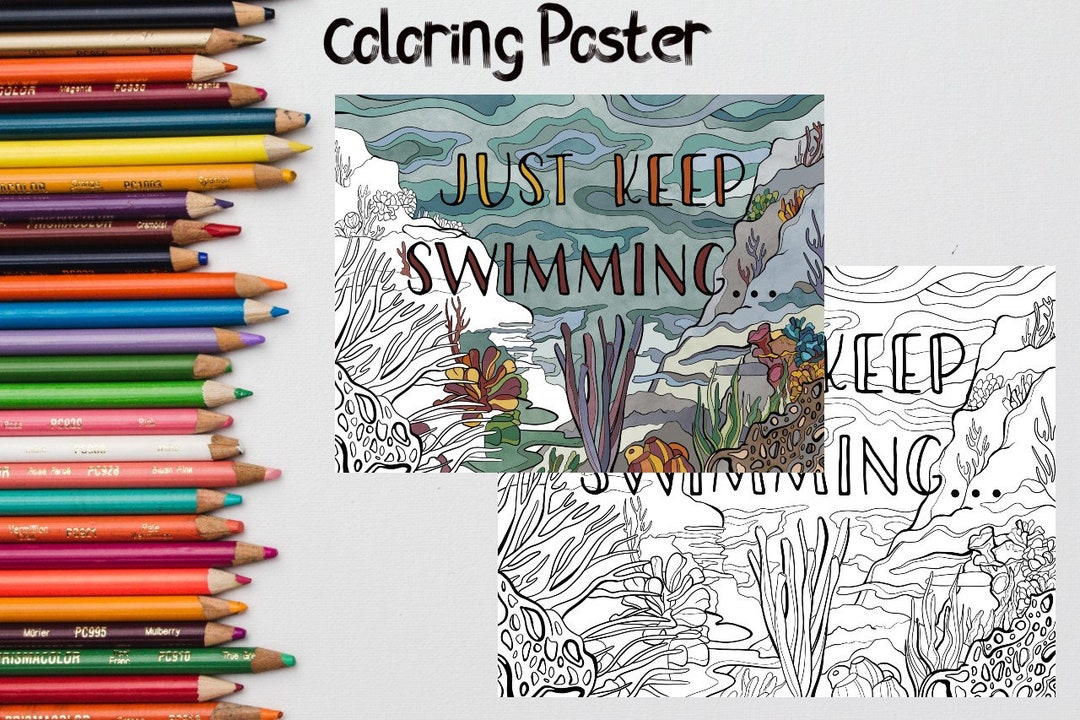 Just Keep Swimming Coloring Page Art/ Instant Download / Coloring Art ...