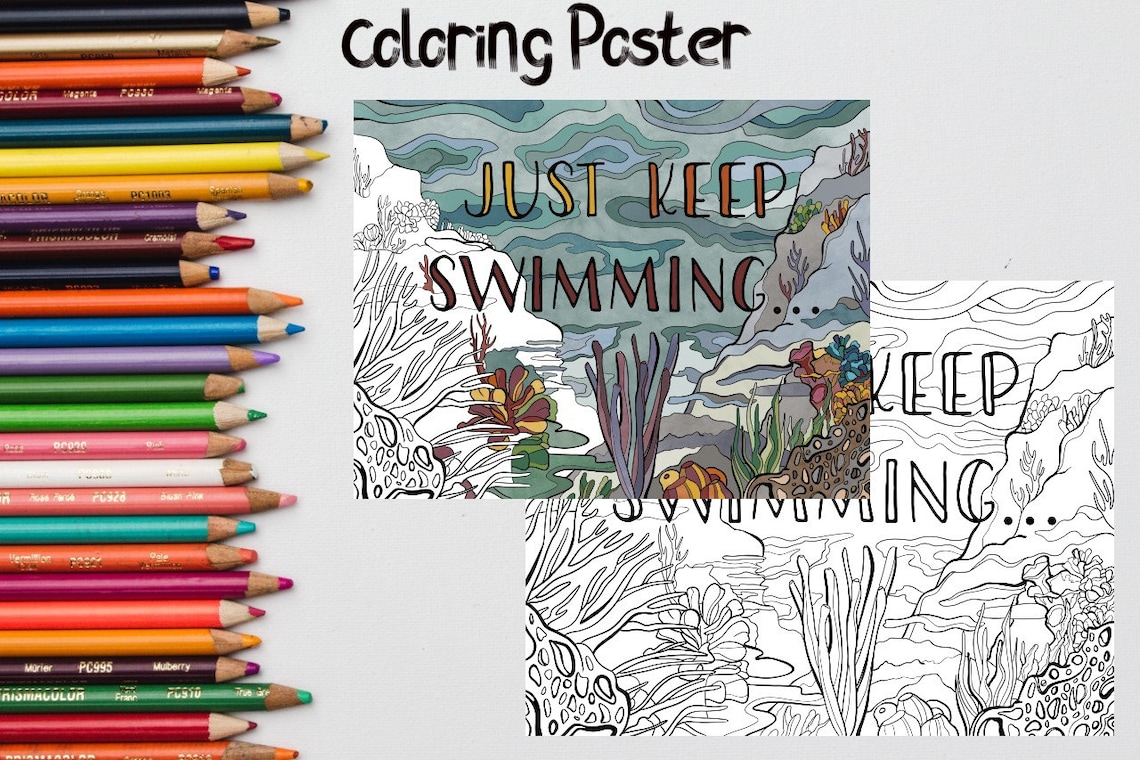 Just Keep Swimming Coloring Page Art/ Instant Download / Coloring Art ...