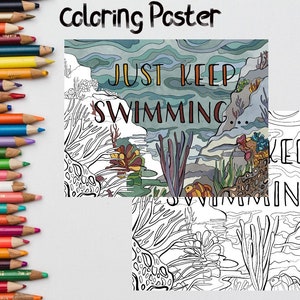 Just Keep Swimming Coloring Page Art/ Instant Download / Coloring Art ...