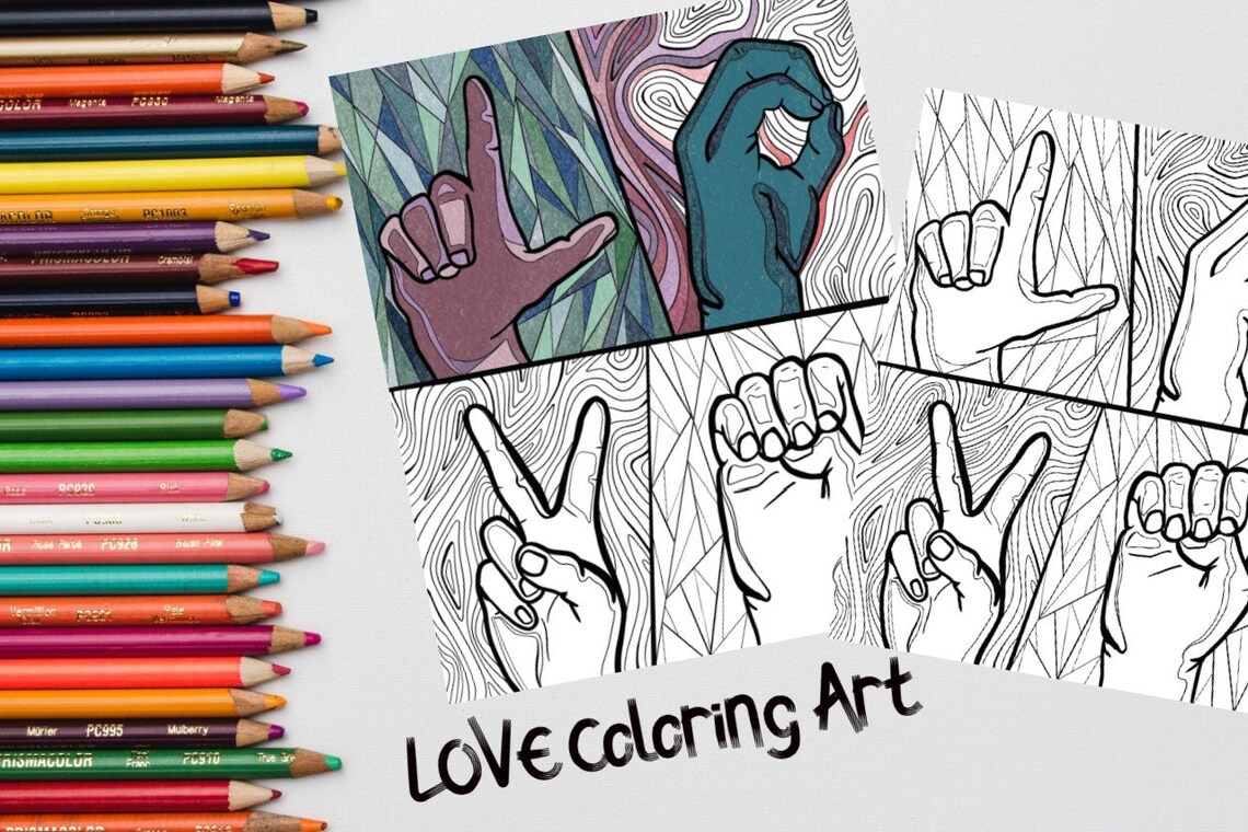LOVE Coloring Page Art/ ASL Sign Language/ Instant Download / - Etsy