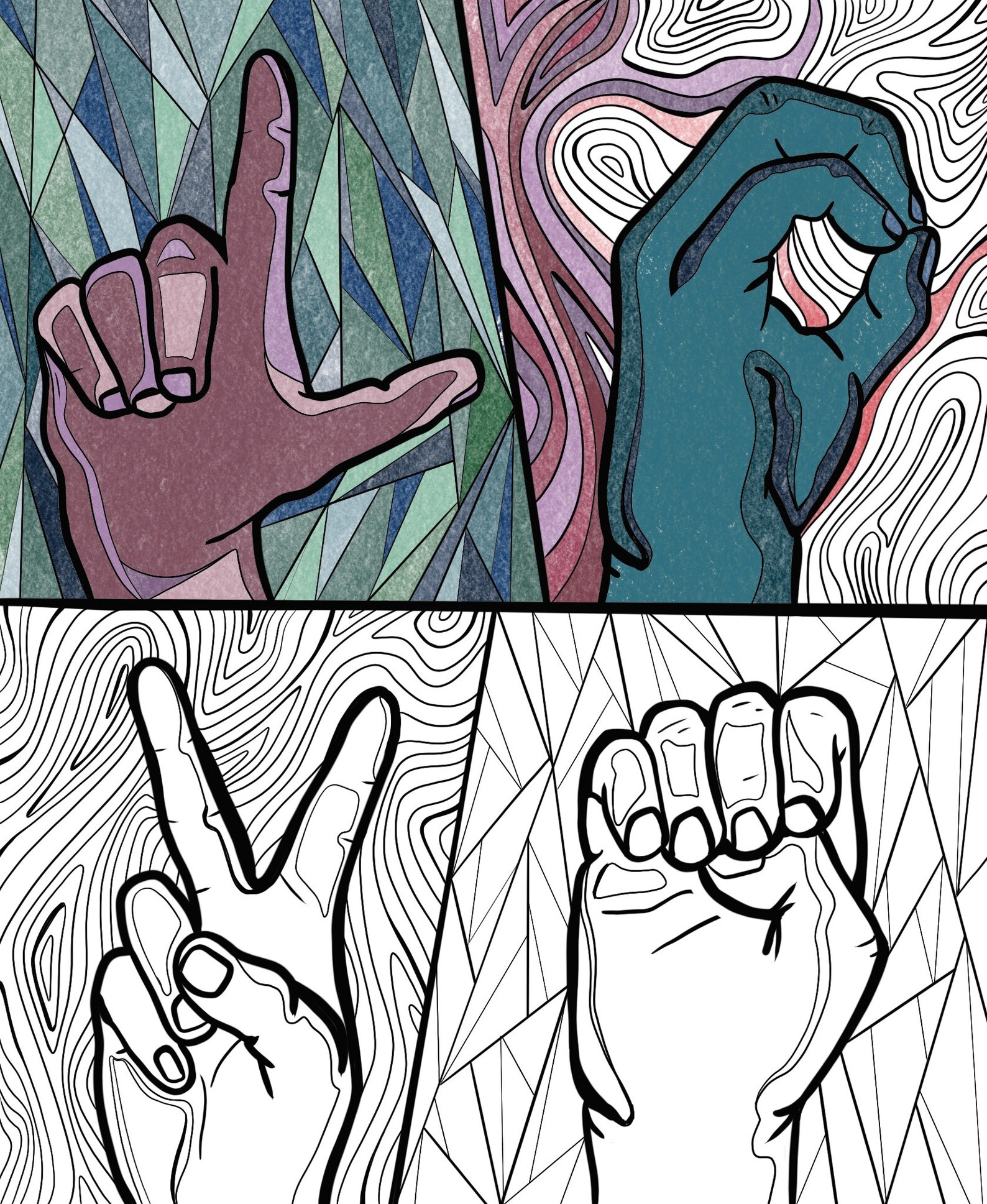 LOVE Coloring Page Art/ ASL Sign Language/ Instant Download / - Etsy