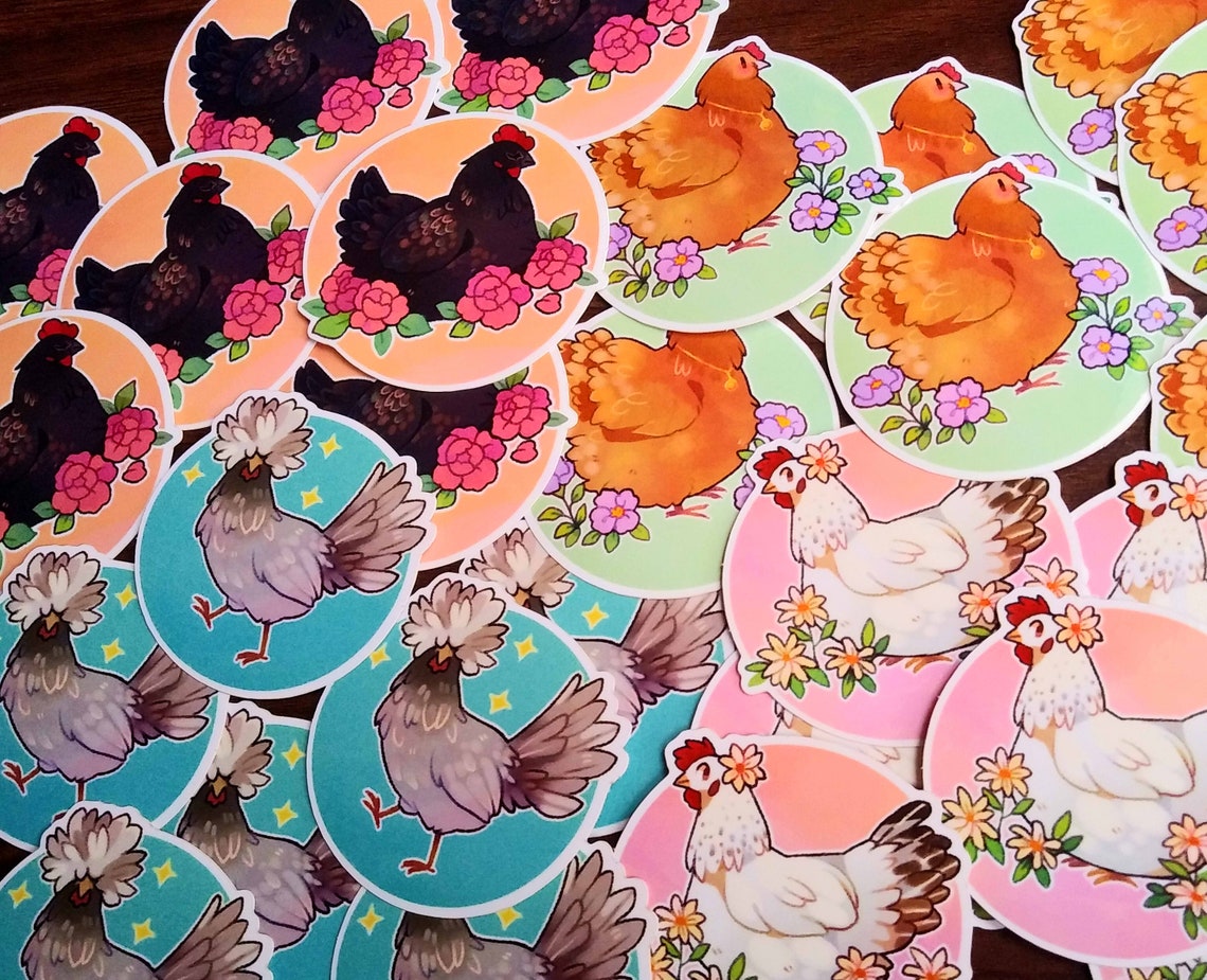 Floral Chicken Sticker Set - Etsy