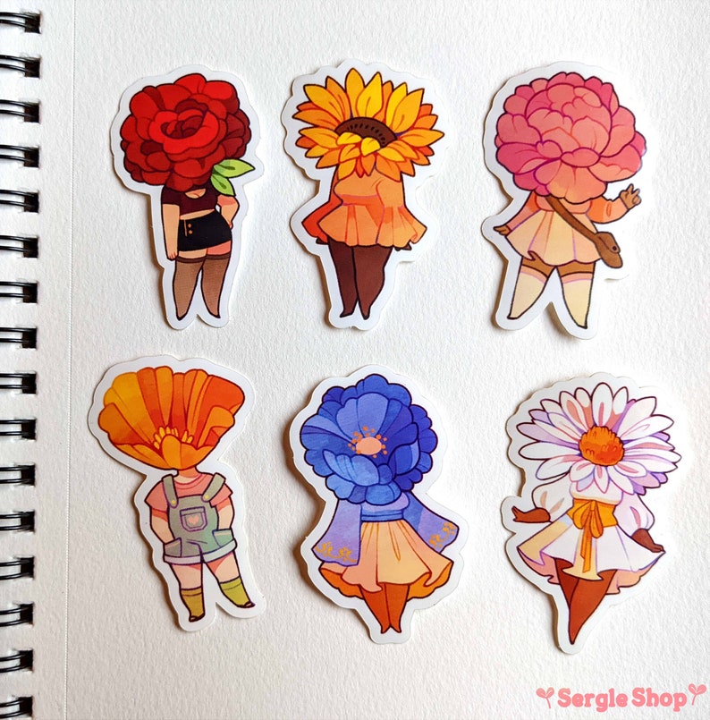 Flower Head Girls Sticker Set - Etsy
