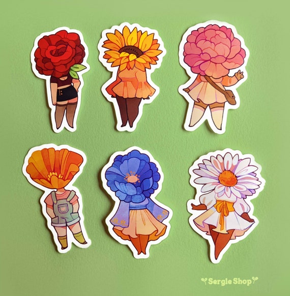Flower Head Girls Sticker Set - Etsy