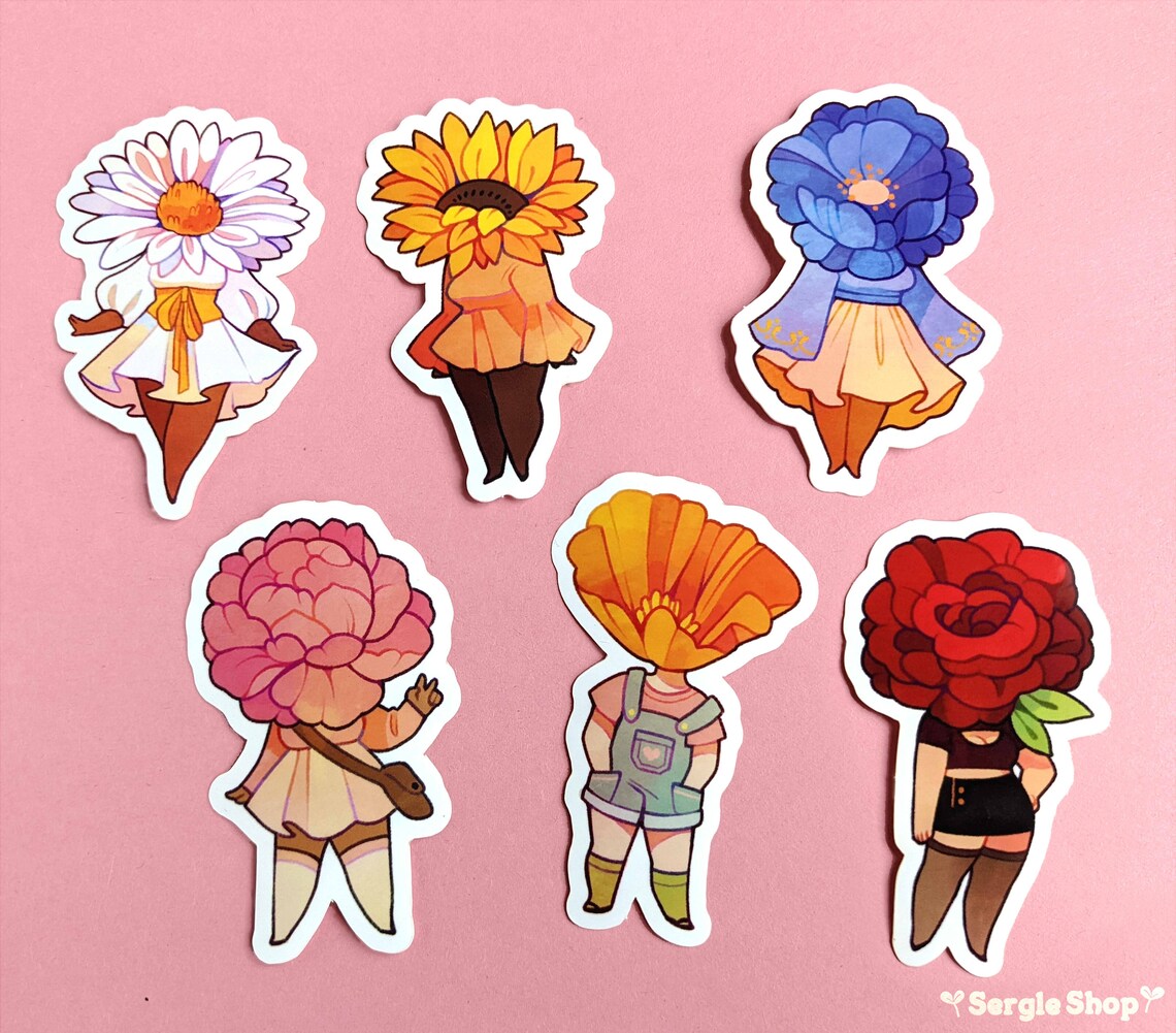 Flower Head Girls Sticker Set - Etsy