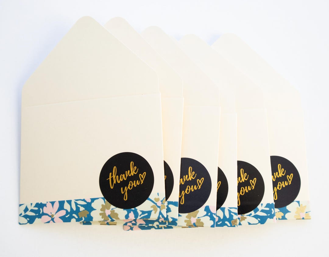 Pale Yellow Floral Thank You Envelopes, Tip Envelopes, Thank You, Small ...