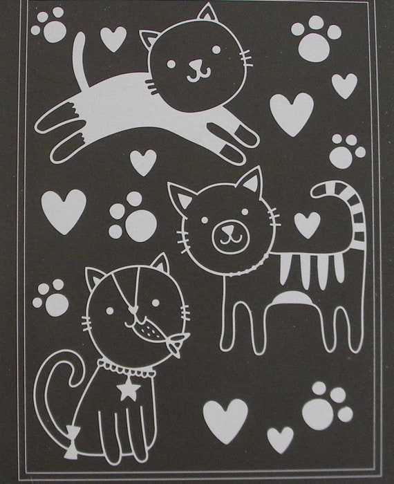 3 Cute Assorted Cats and Hearts Embossing Folder by Darice | Etsy
