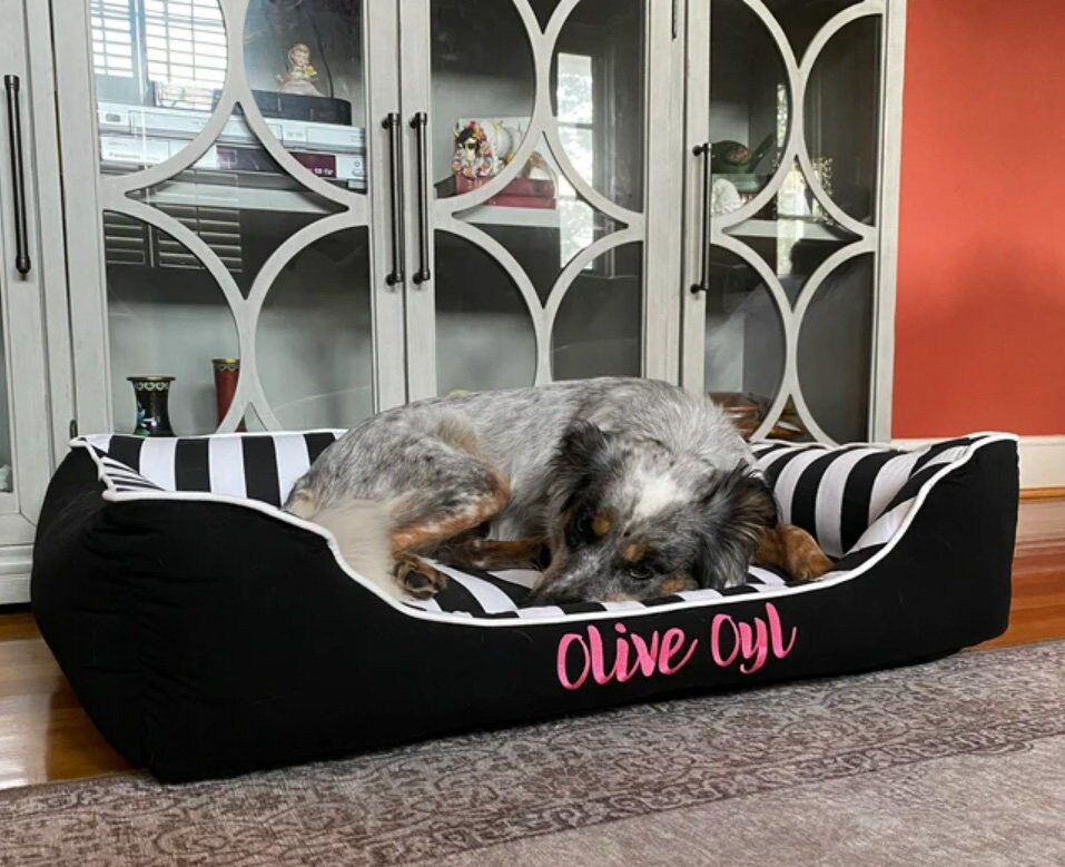 Small Dog Bed With Black White Stripe Personalized With Name X small to X large Removable Washable Cover Etsy UK