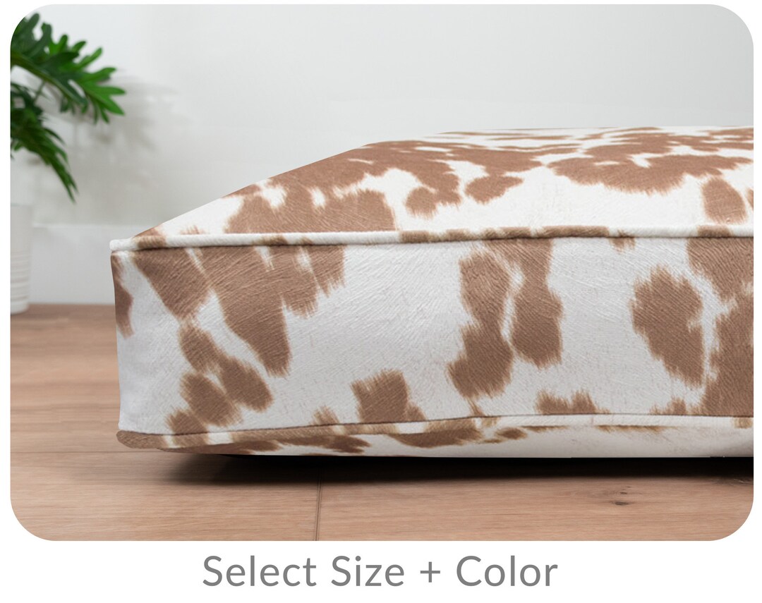 Cow Print Dog Bed, Faux Cowhide Cushion in Black, Grey, Brown, or Tan ...
