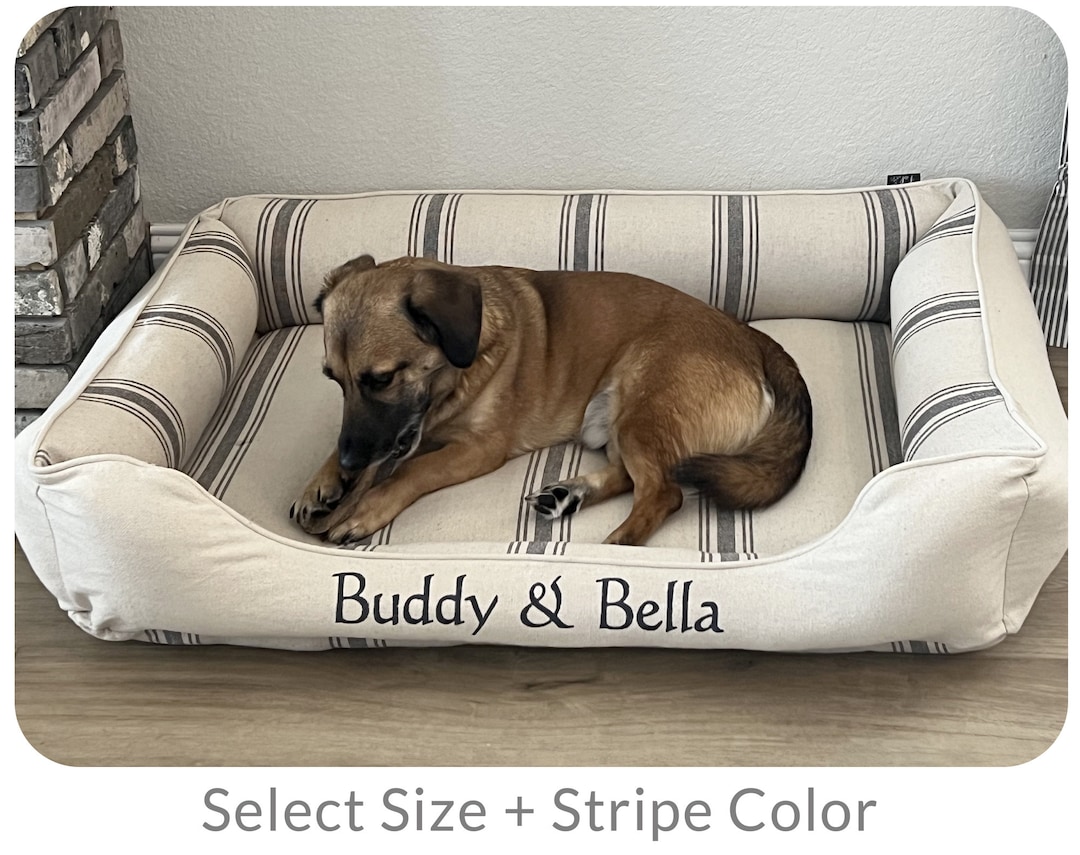 Grain Sack Dog Bed With Grey Stripe Modern Farmhouse French Country grain-sack-dog-bed-with-grey-stripe-modern-farmhouse-french-country