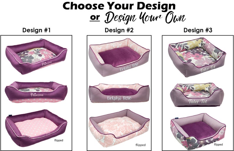 Purple Dog Bed With Pink Flowers Personalized With Name Cute - Etsy