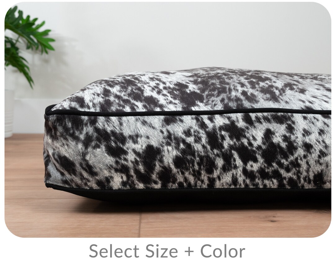 Modern Farmhouse Dog Bed Cushion With a Black Faux Cowhide, Western Dog ...