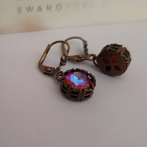 Lotus Pink Delite Dangle Earrings With Crystal Chatons/ Antique Bronze ...