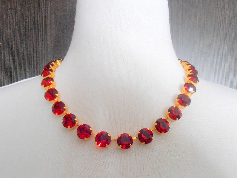 Red Ruby Crystal Choker Necklace Georgian Collet Tennis Gold - Etsy