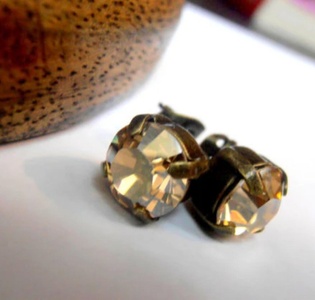 Bronze Stud Earrings Golden Shadow Austrian Crystal Post Pierced ...