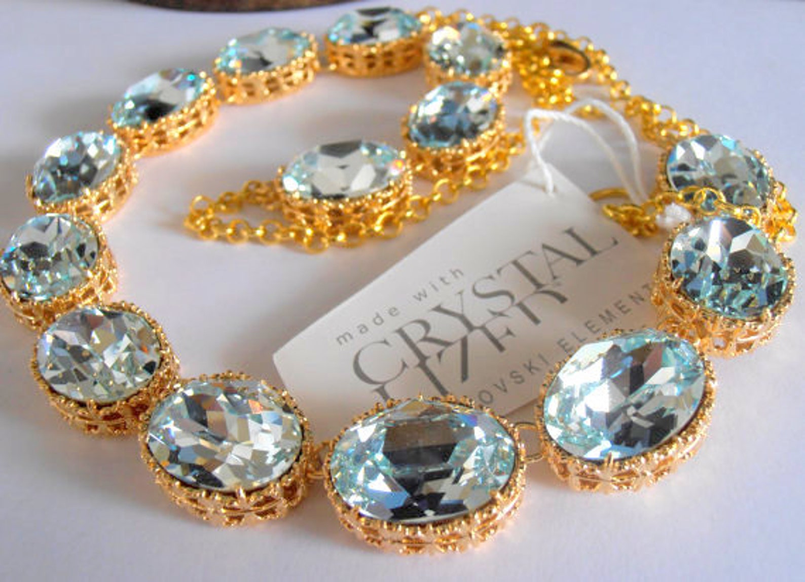 Light Azore Riviere Necklace With Genuine Oval Crystals Anna - Etsy