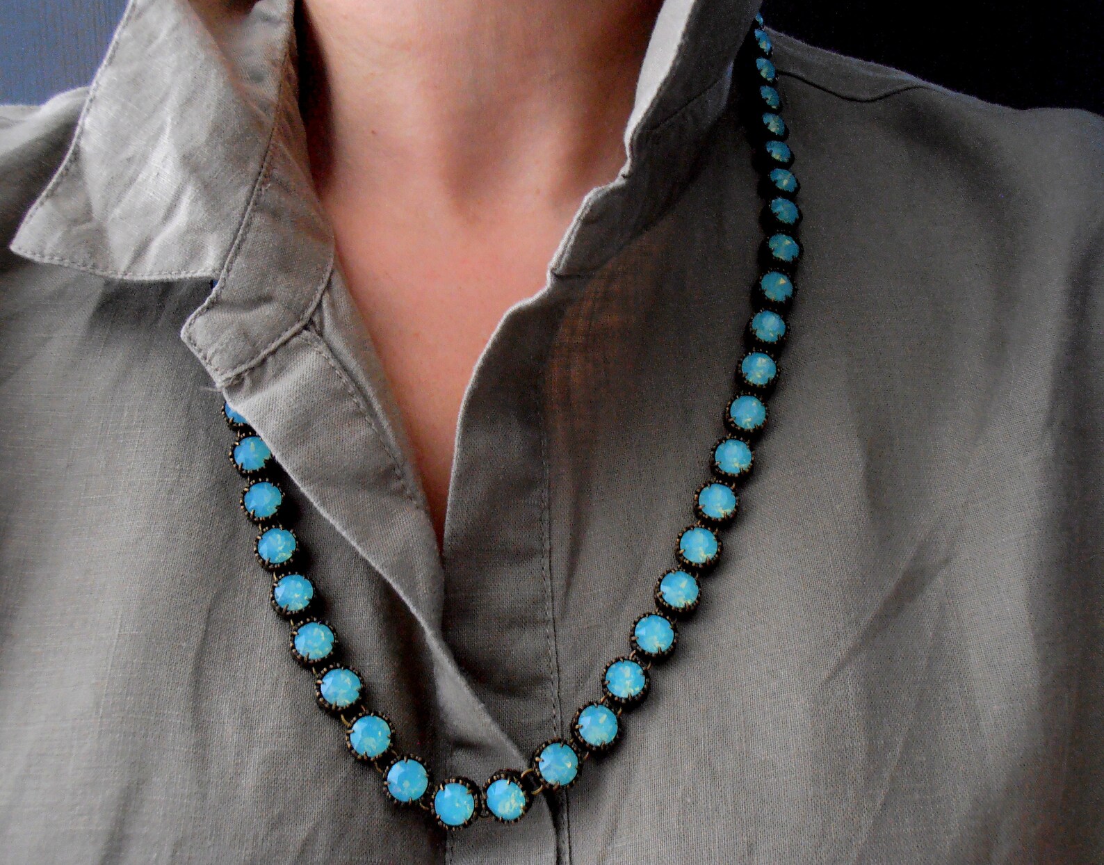 Pacific Opal Crystal Necklace Blue Long Filigree Jewelry Art - Etsy