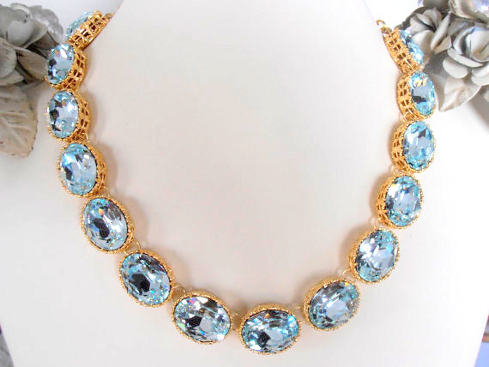 Light Azore Riviere Necklace With Genuine Oval Crystals Anna - Etsy
