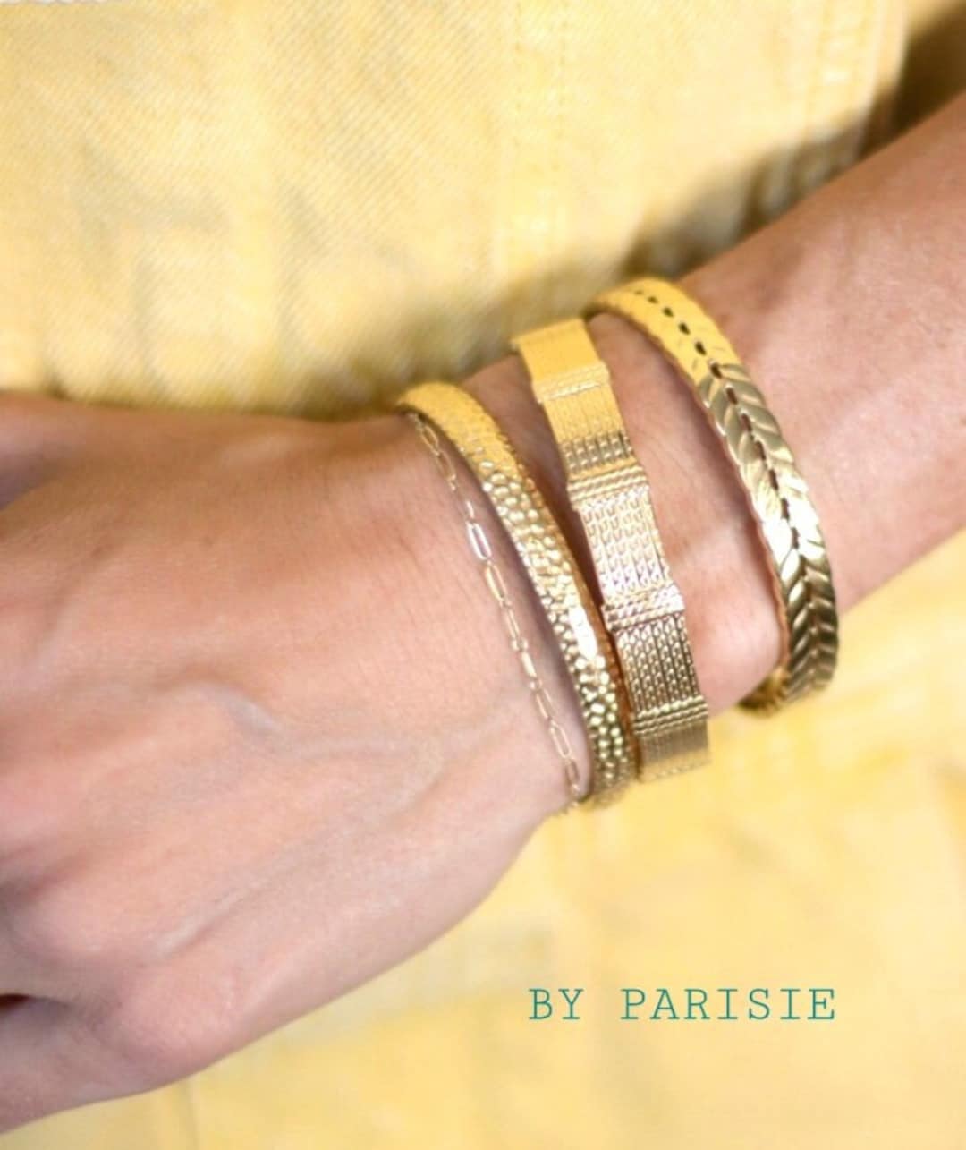 Open Cuff Bracelet in Gold Metal Band Cuff Stainless Steel Stacking ...