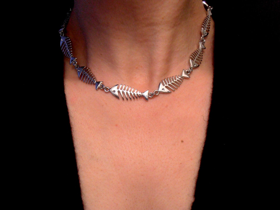 Dainty Silver Fishbone Necklace, Minimalist Delicate Choker, Skeleton ...