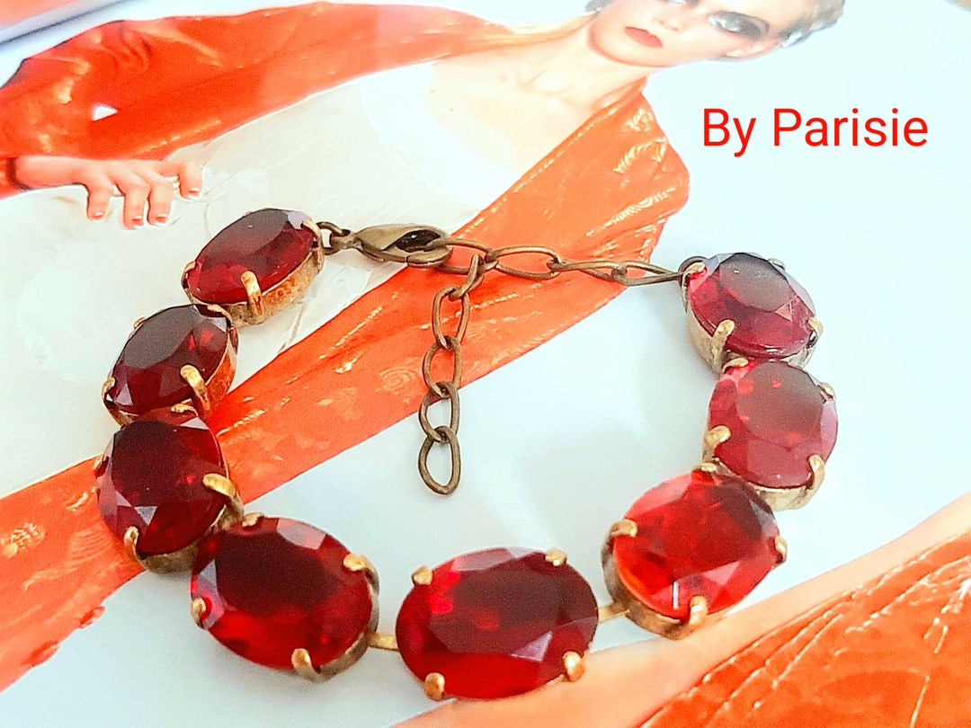 Oval Ruby Tennis Bracelet, Antique Bronze Georgian Jewelry, Red ...