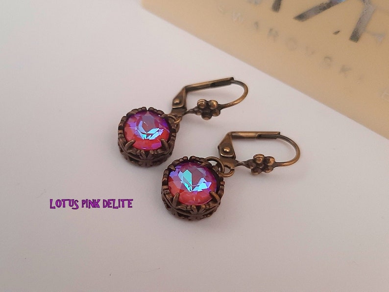 Lotus Pink Delite Dangle Earrings With Crystal Chatons/ | Etsy