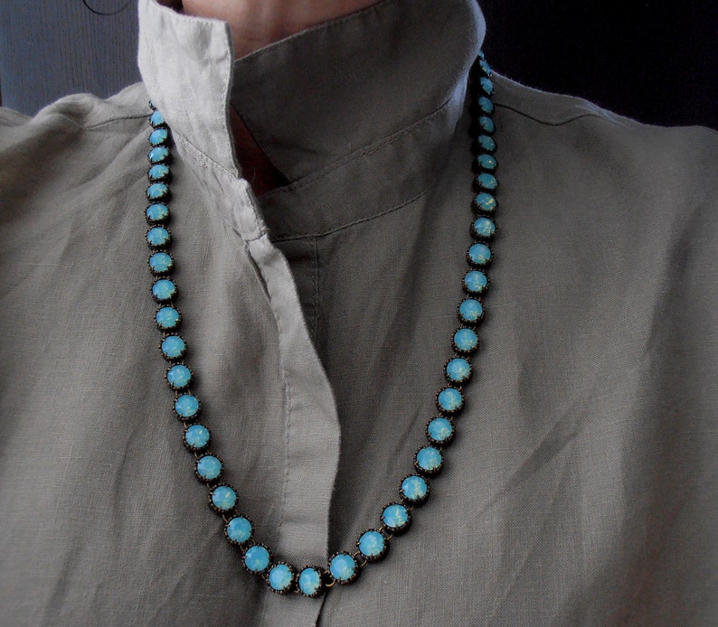 Pacific Opal Crystal Necklace Blue Long Filigree Jewelry Art - Etsy