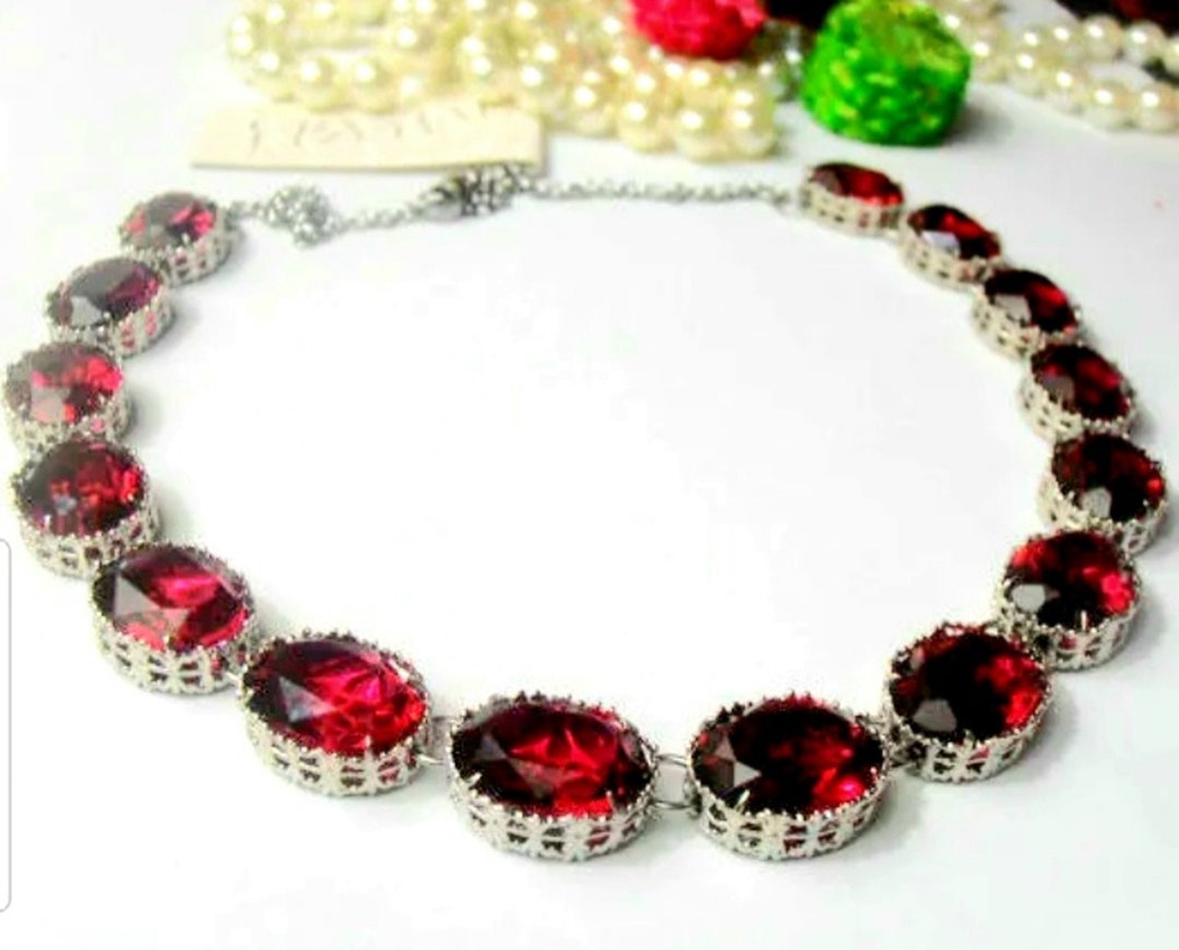 Ruby Crystal Riviere Choker: Art Deco Red Collet Necklace - Etsy