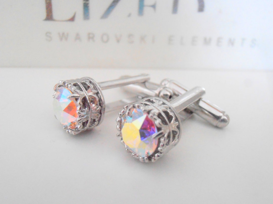 Aurora Borealis Swarovski Crystal Cufflinks: Art Deco Filigree Wedding Jewelry - Etsy