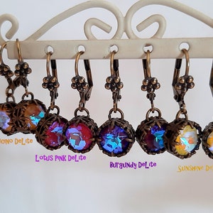 Lotus Pink Delite Dangle Earrings With Crystal Chatons/ Antique Bronze ...