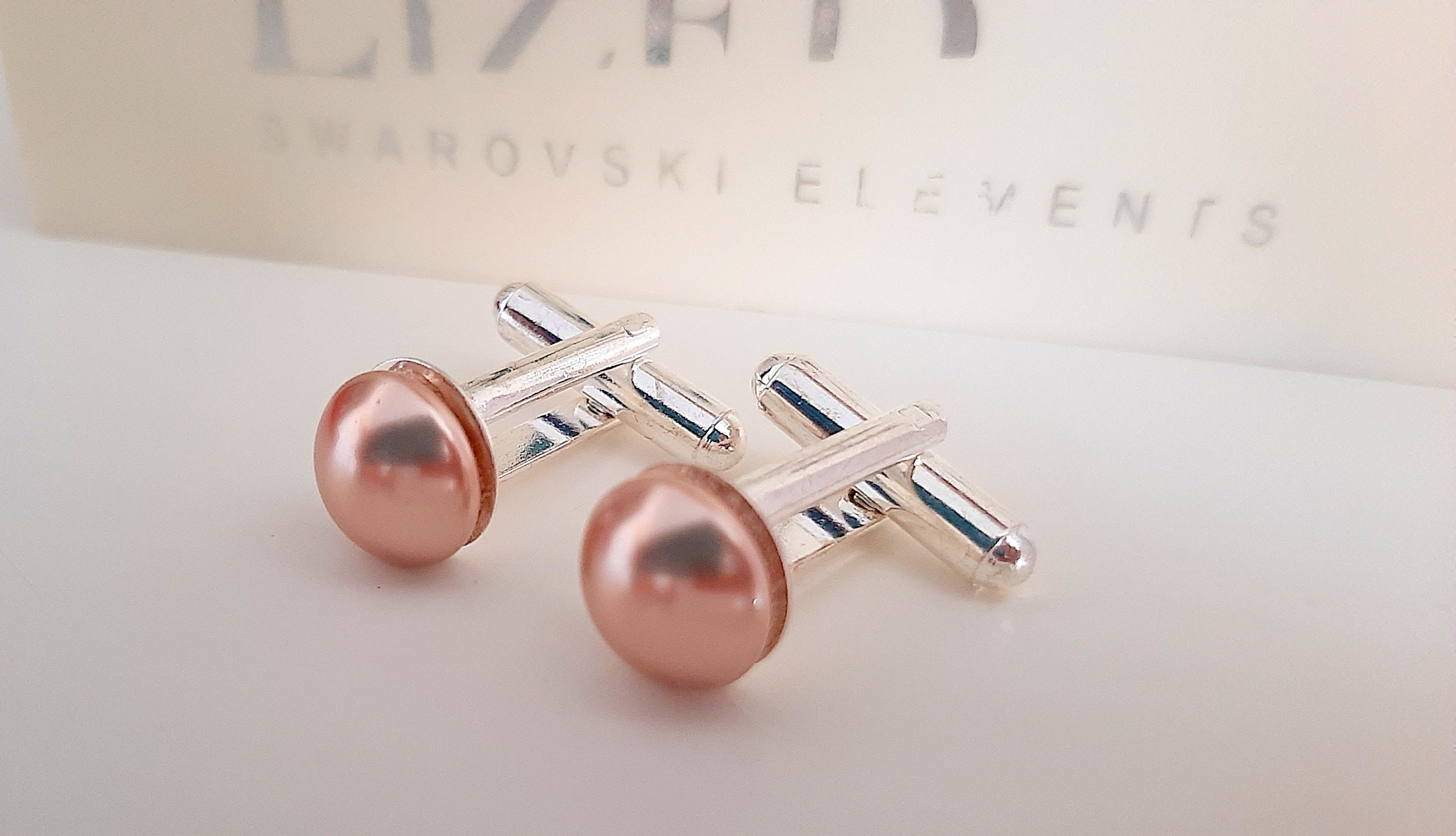 Rose Gold Pearl Cufflinks w/ Swarovski / Minimalist Groom Cuffs