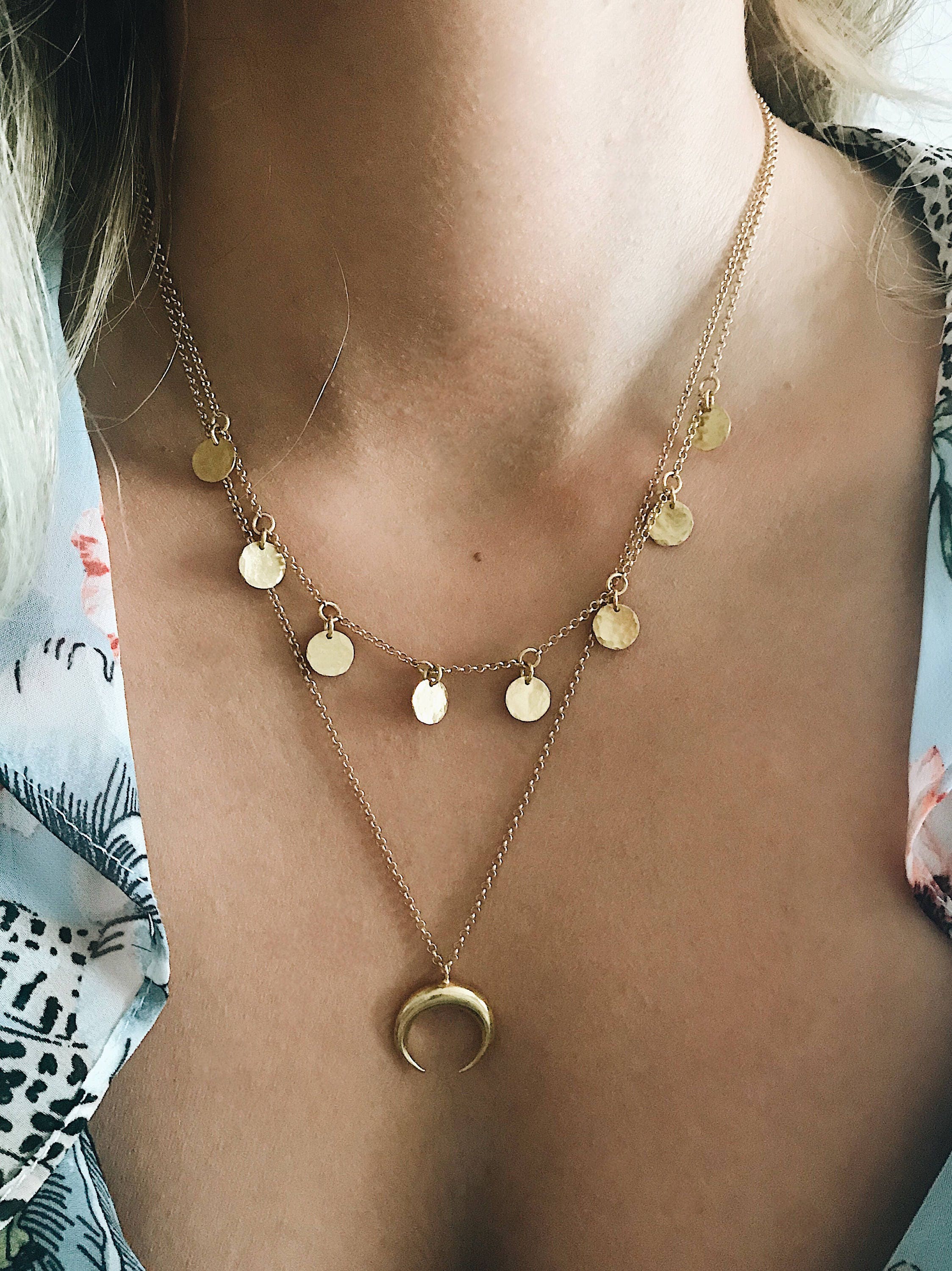 Coin necklace,gold disc necklace,gold coin necklace,gold plated silver ...