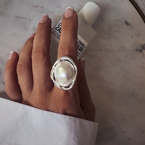 Pearl Ring, Natural Pearl Ring, Statement Sterling Silver Ring ...