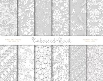 Wedding Silver & White Embossed look 12 sheet assortment pack | Etsy