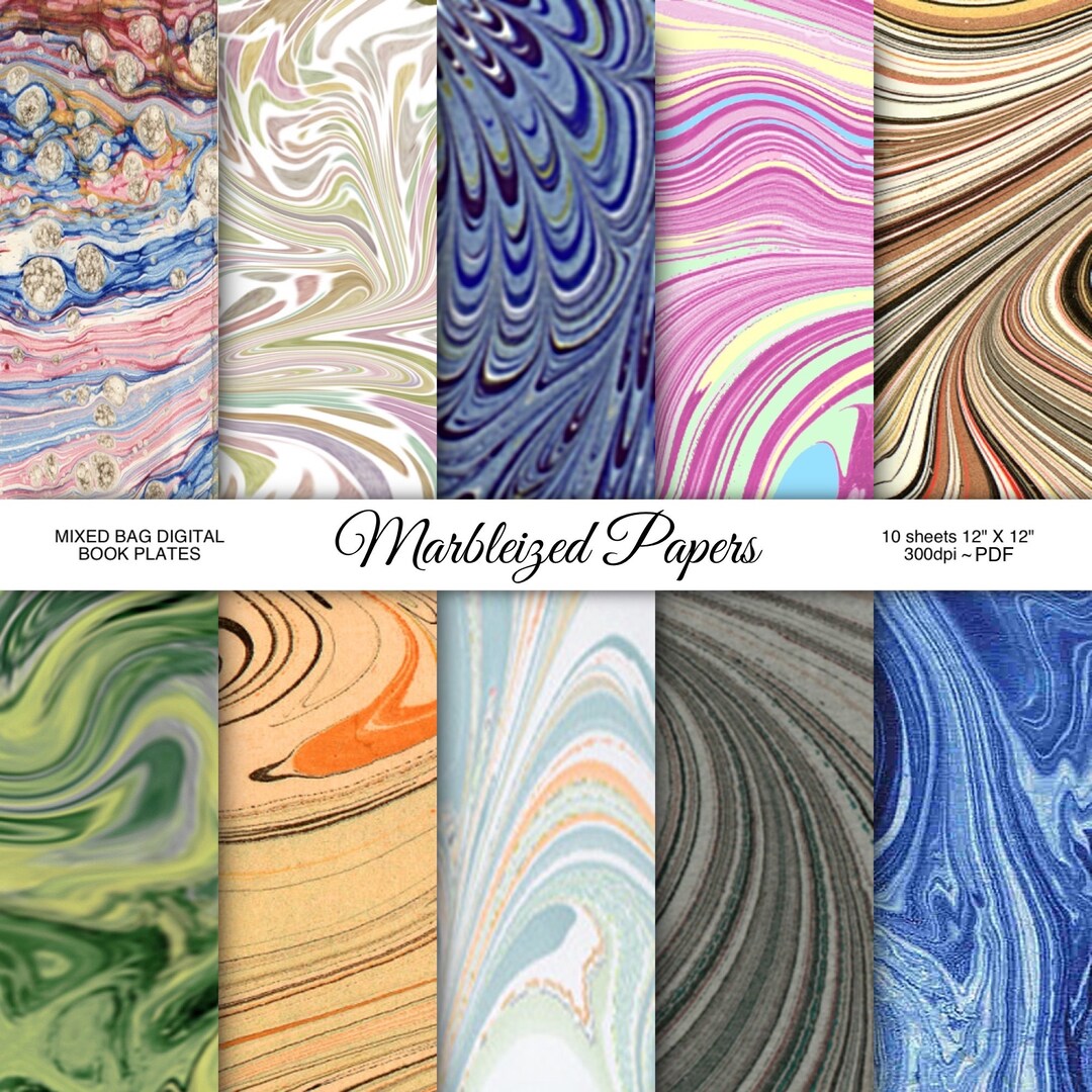 Marbleized Book Plate Papers 10 Sheets, Digital Pdf's Printable Craft ...