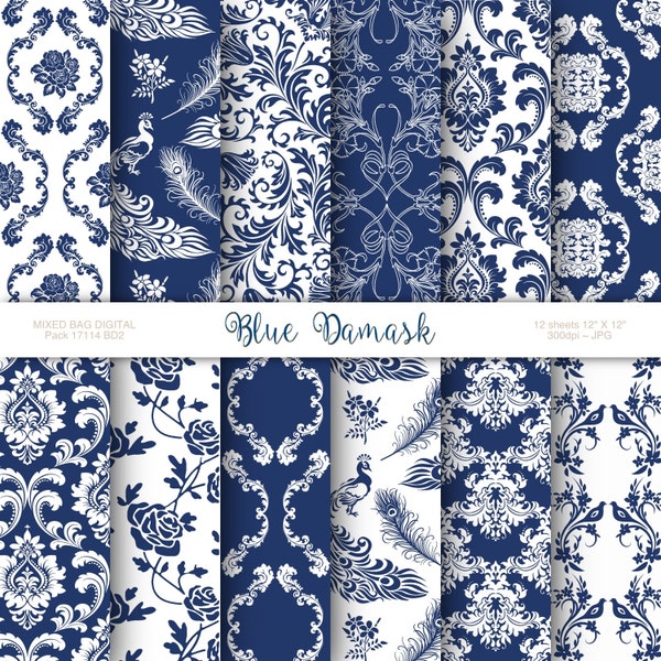 Blue White Damask - Etsy