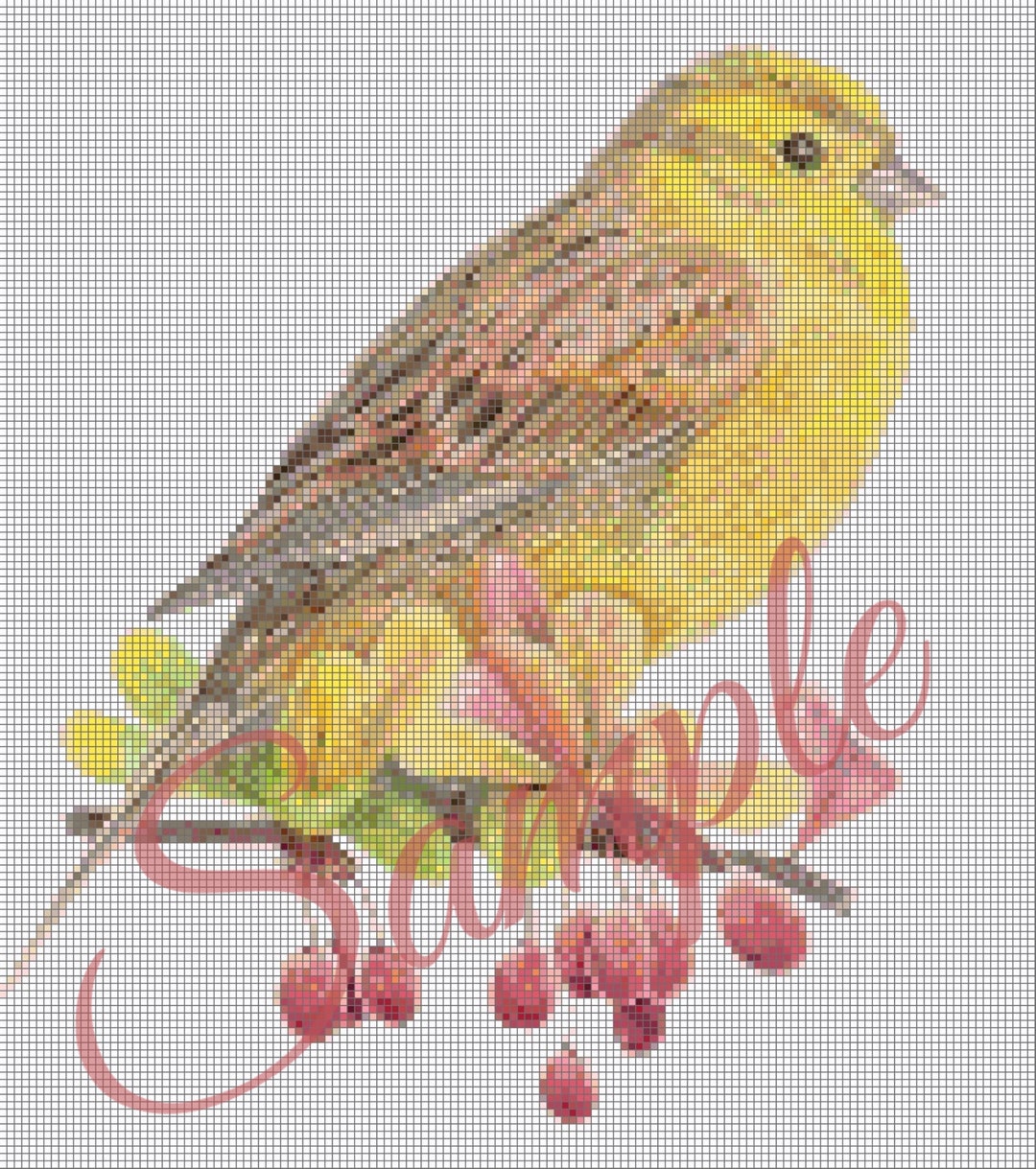Yellow Vintage Canary With Flowers and Berries Digital Small Scale ...