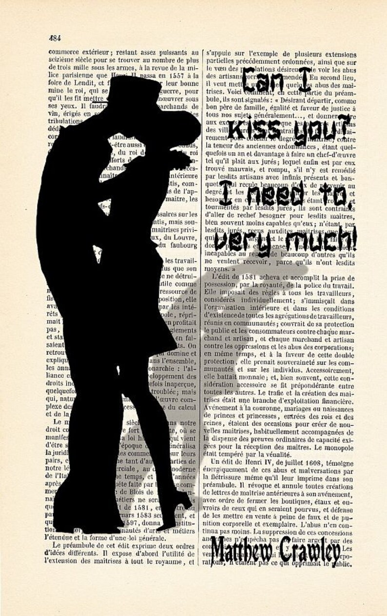 DOWNTON ABBEY KISS -matthew Crawley Quote -dictionary Art Print- Wall ...